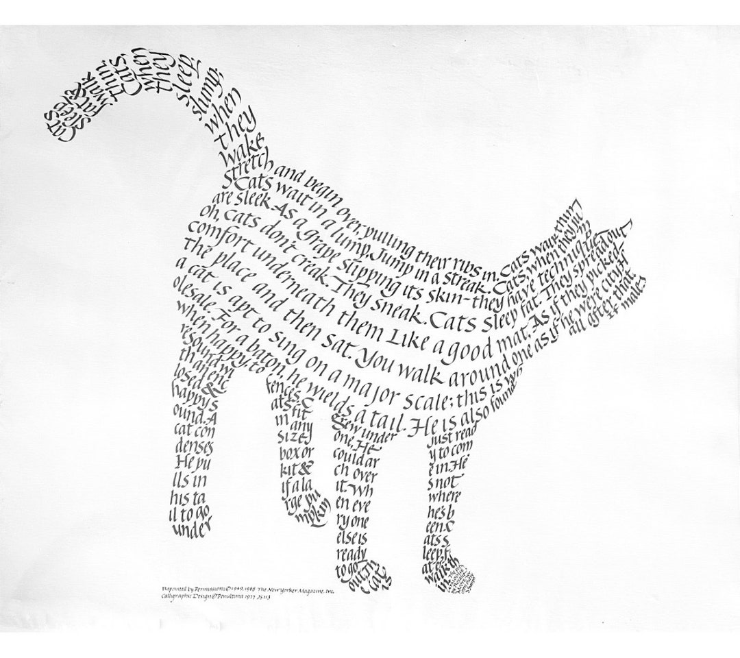 Vintage 1977 Framed New Yorker Magazine Cat Calligraphy Print - Etsy