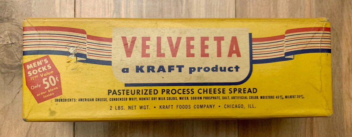 Vintage Kraft Velveeta Cheese 2 Lb. Cardboard Box Chicago IL 50’s 60’s ...