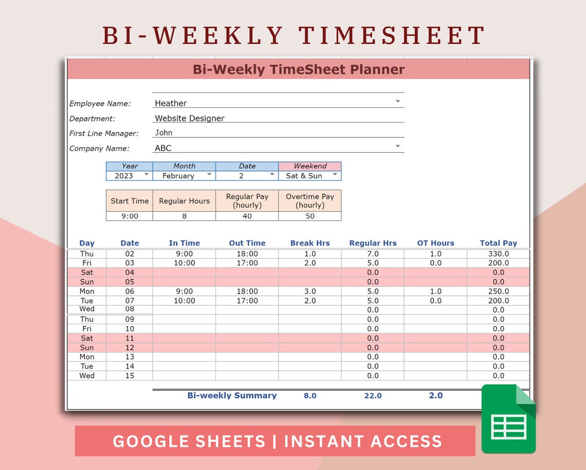 Weekly Timesheet Bi-week Timesheet Monthly Timesheet - Etsy