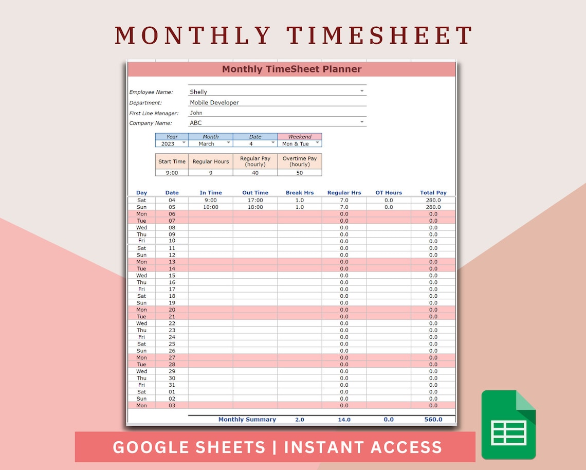 Weekly Timesheet Bi-week Timesheet Monthly Timesheet - Etsy
