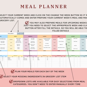 Weekly Meal Planner and Grocery List Google Sheets Digital Template ...