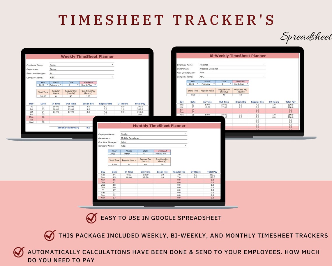 Weekly Timesheet Bi-week Timesheet Monthly Timesheet - Etsy