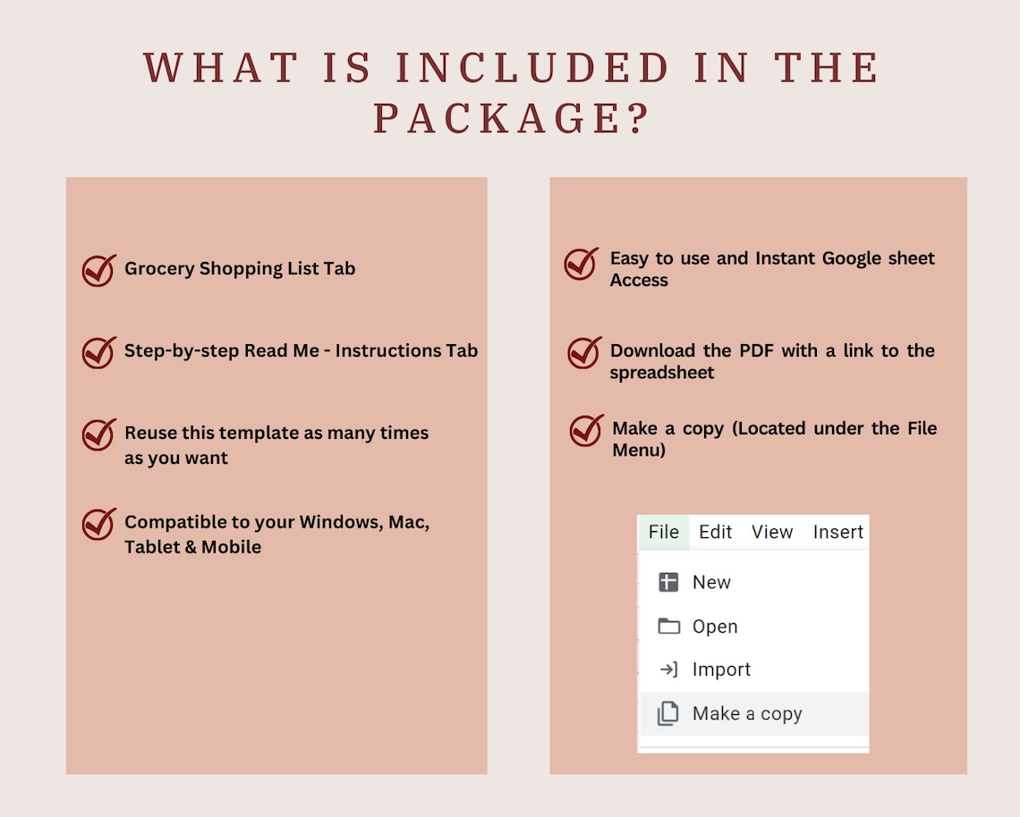 Grocery List Editable Google Sheets Template Printable Shopping List ...