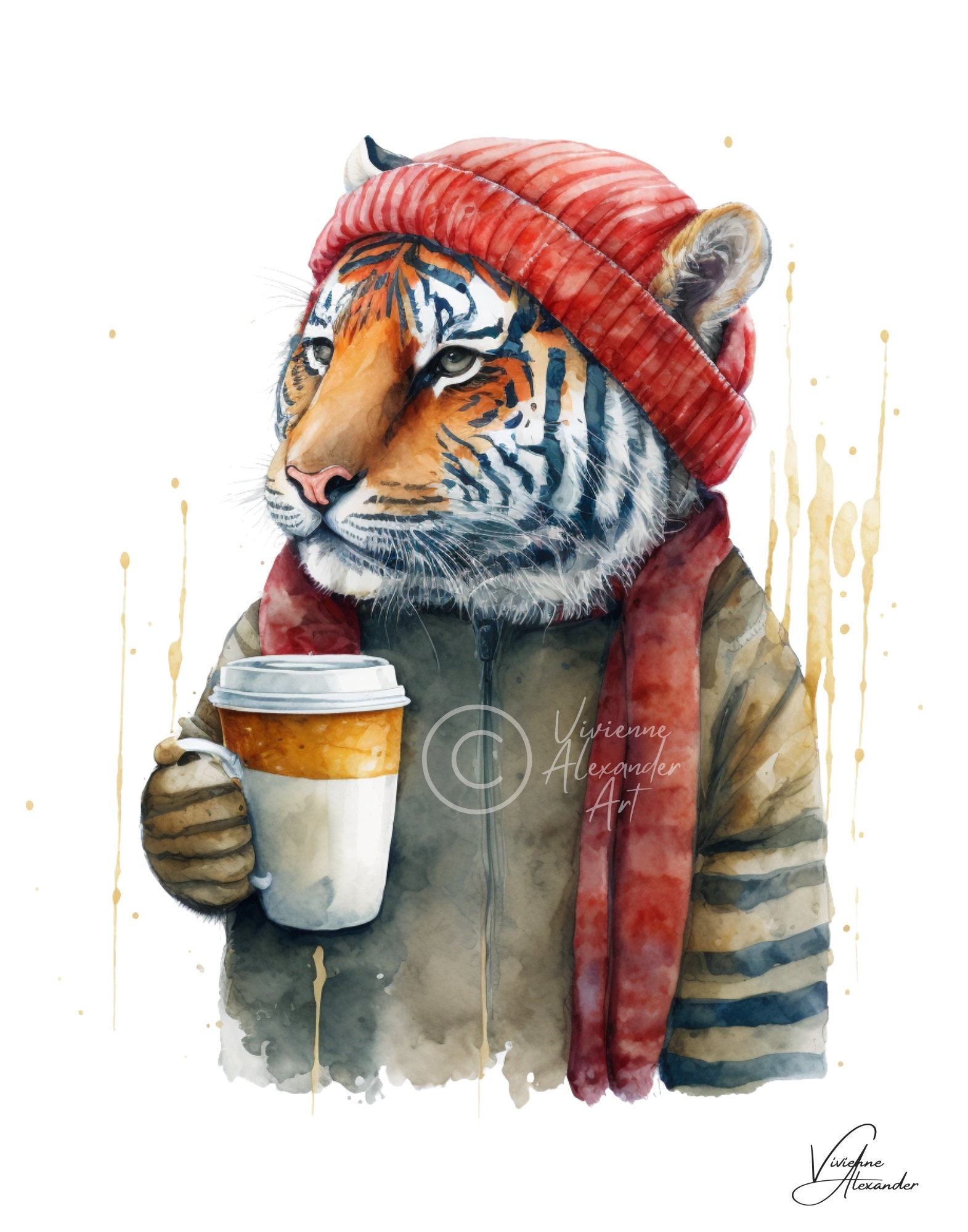 Tiger Drinking Coffee