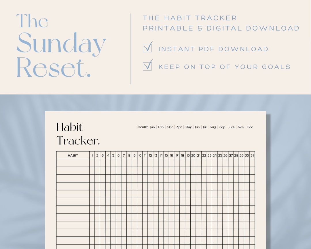 Monthly Habit Tracker by the Sunday Reset (PDF Download) - Etsy