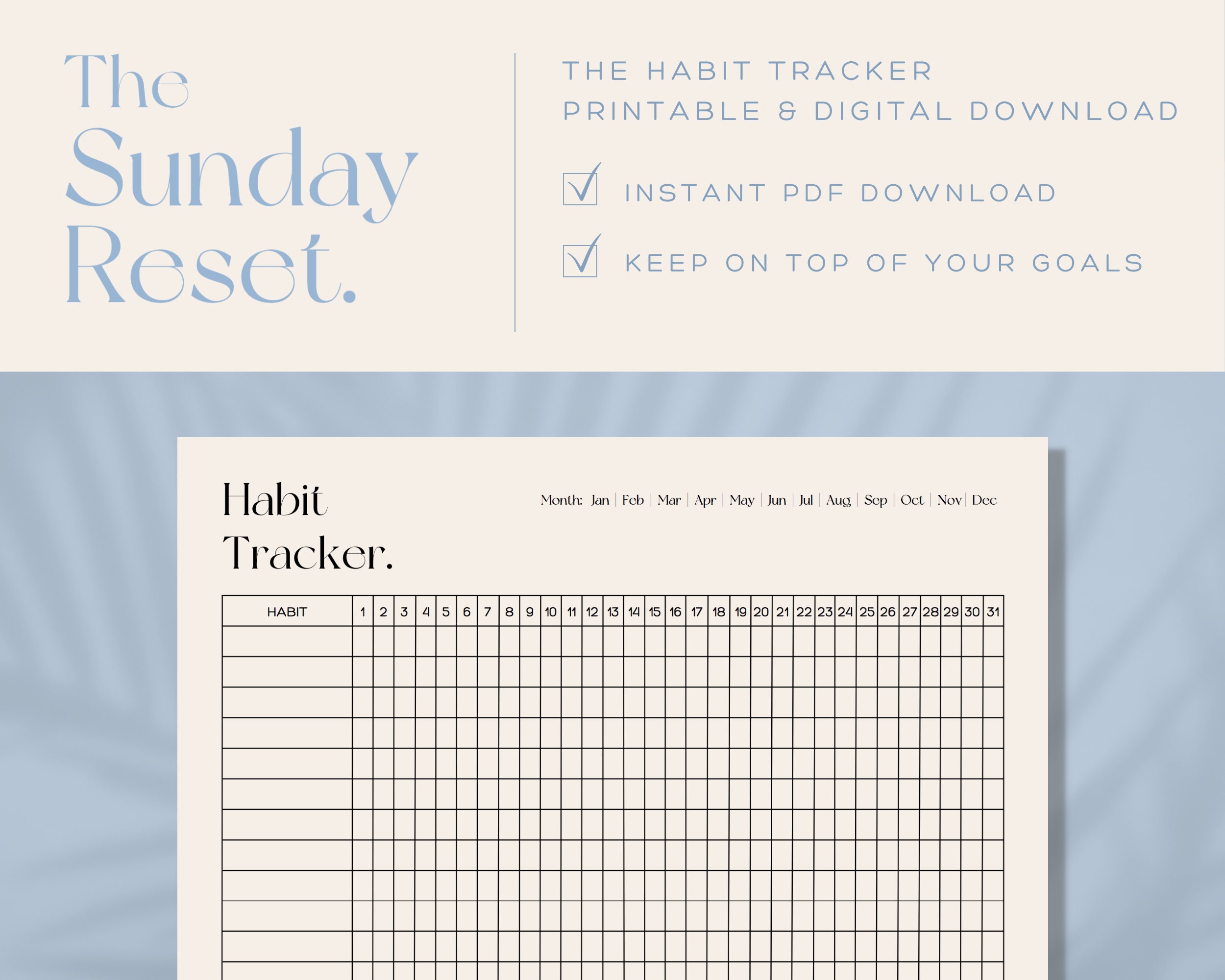 Habit Tracker by 'the Sunday Reset' // Monthly Habit Tracker // Habit ...