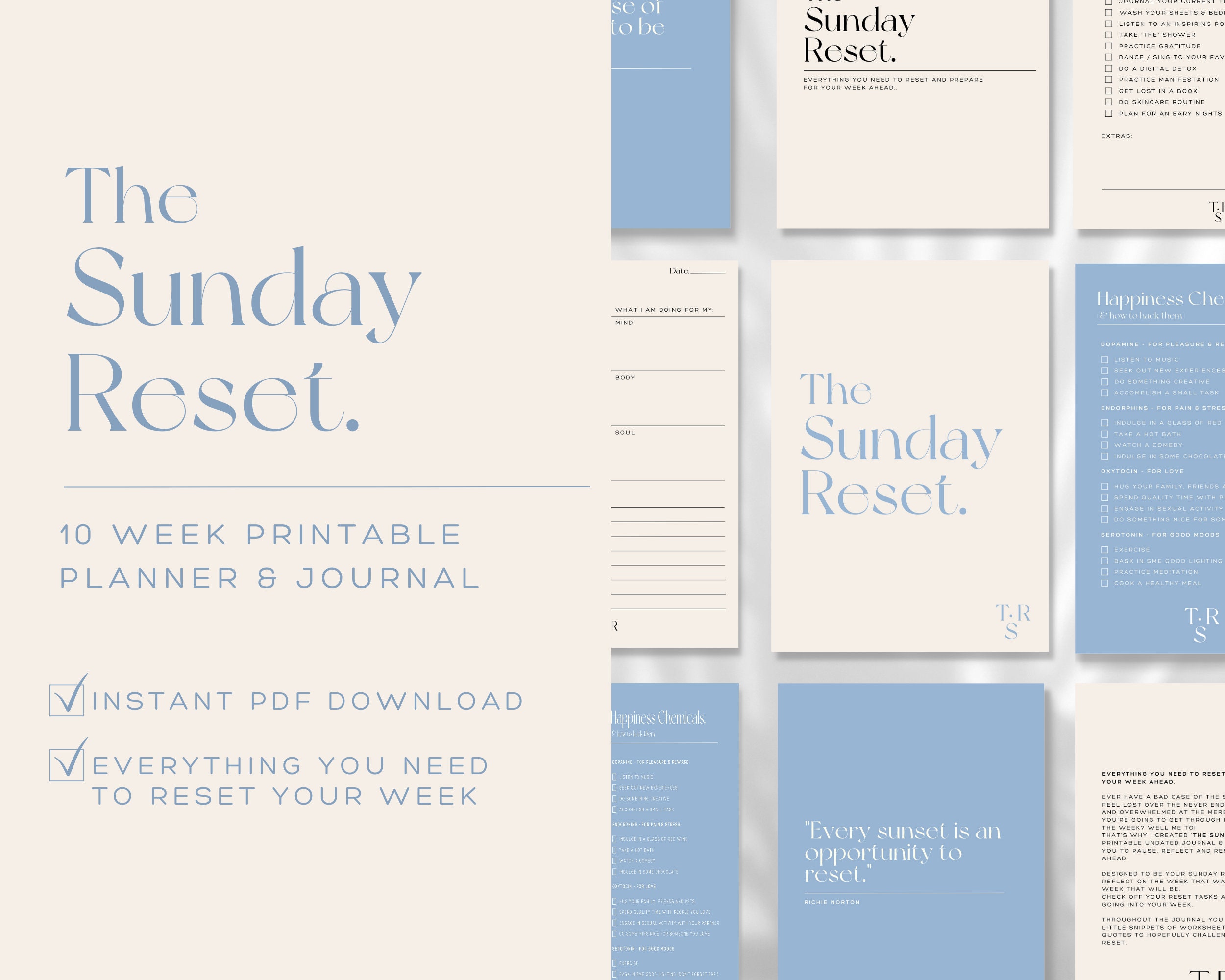 Sunday Reset Planner, 10 Week Printable Journal (PDF) - Etsy