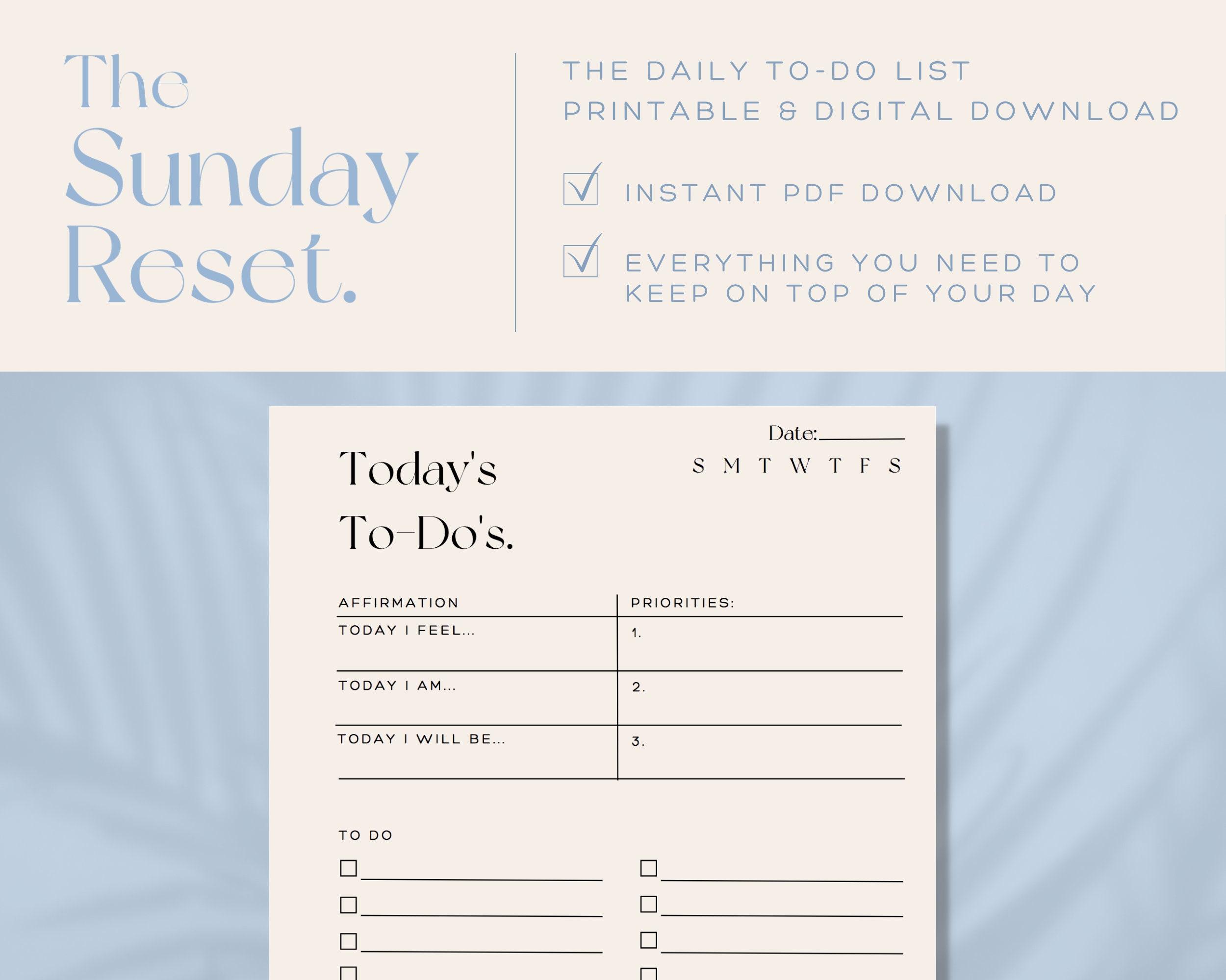Daily To-do List by 'the Sunday Reset' Printable // Daily Printable for ...
