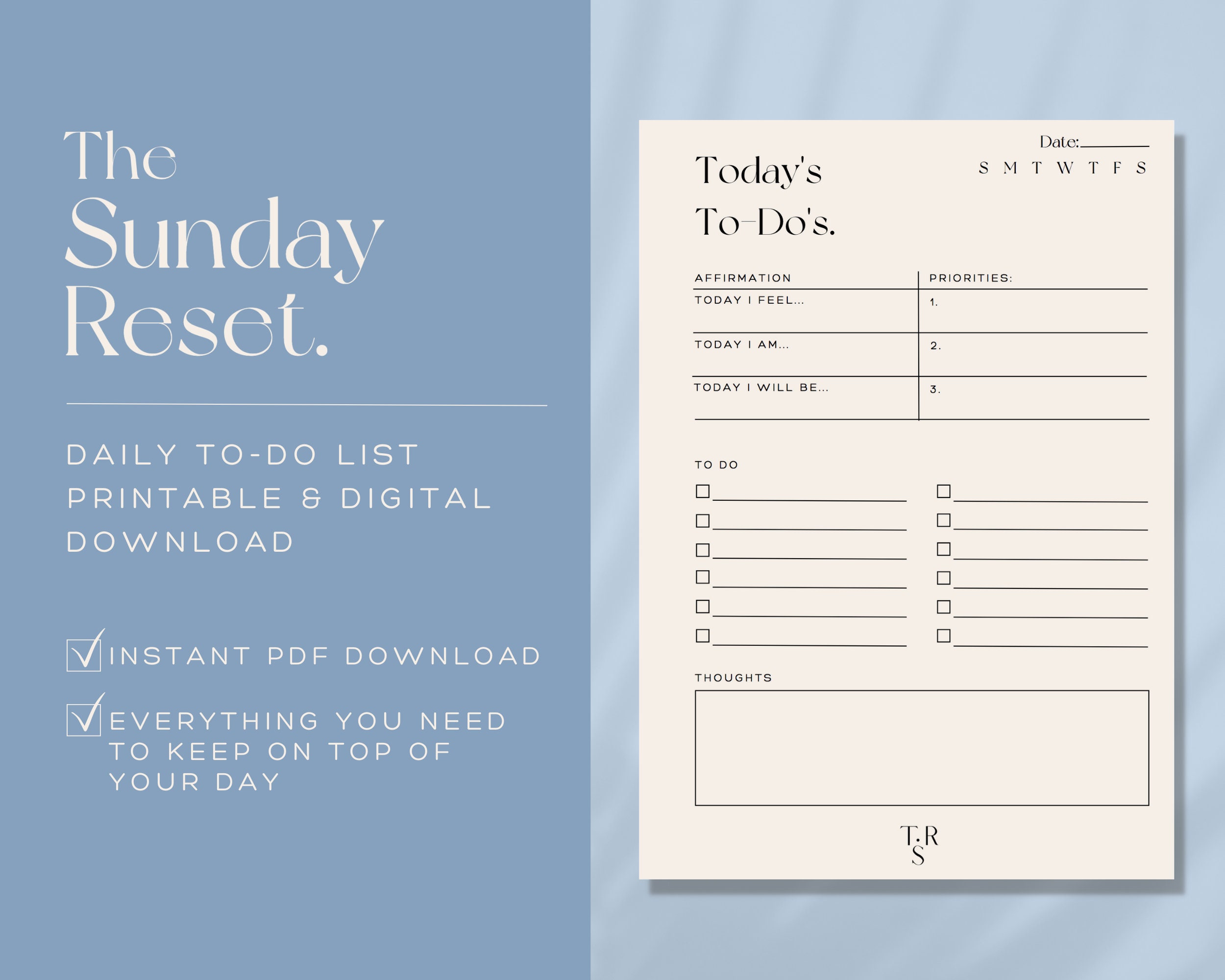 Daily To-do List by 'the Sunday Reset' Printable // Daily Printable for ...