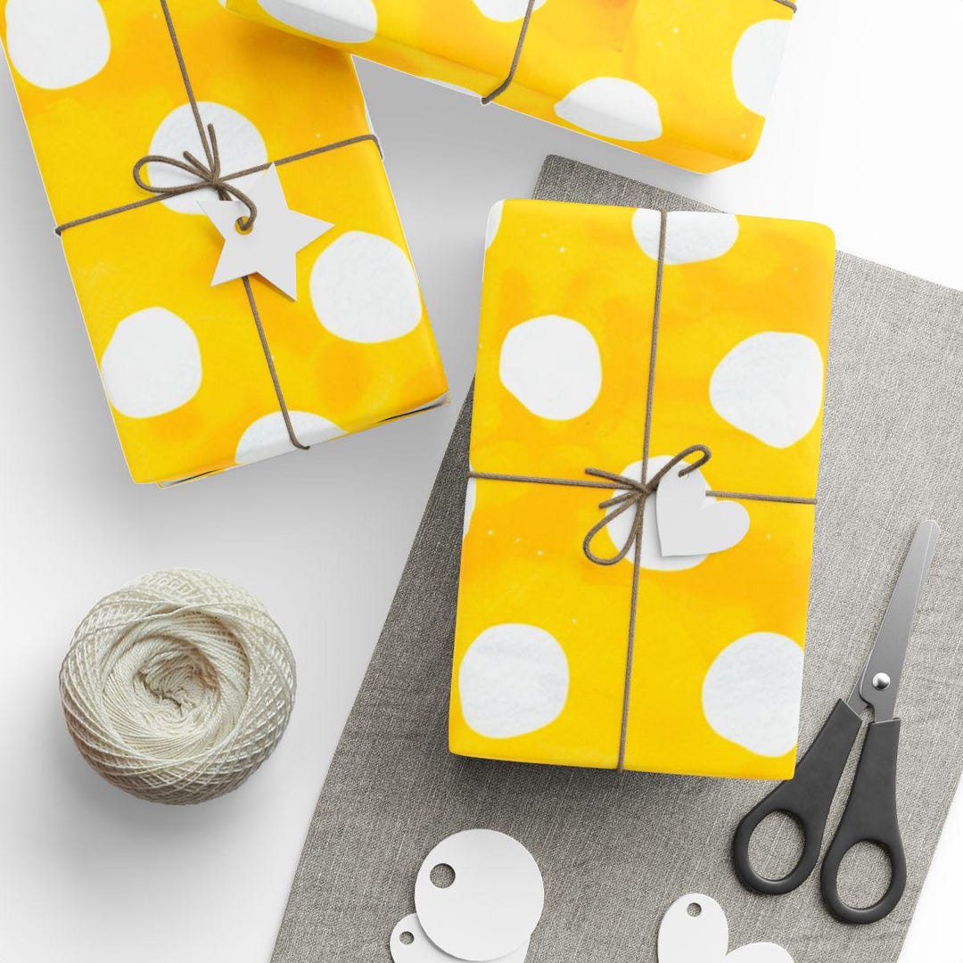 Yellow Polka Dot Gift Wrapping, Bright Wrapping Paper, Fun Design ...