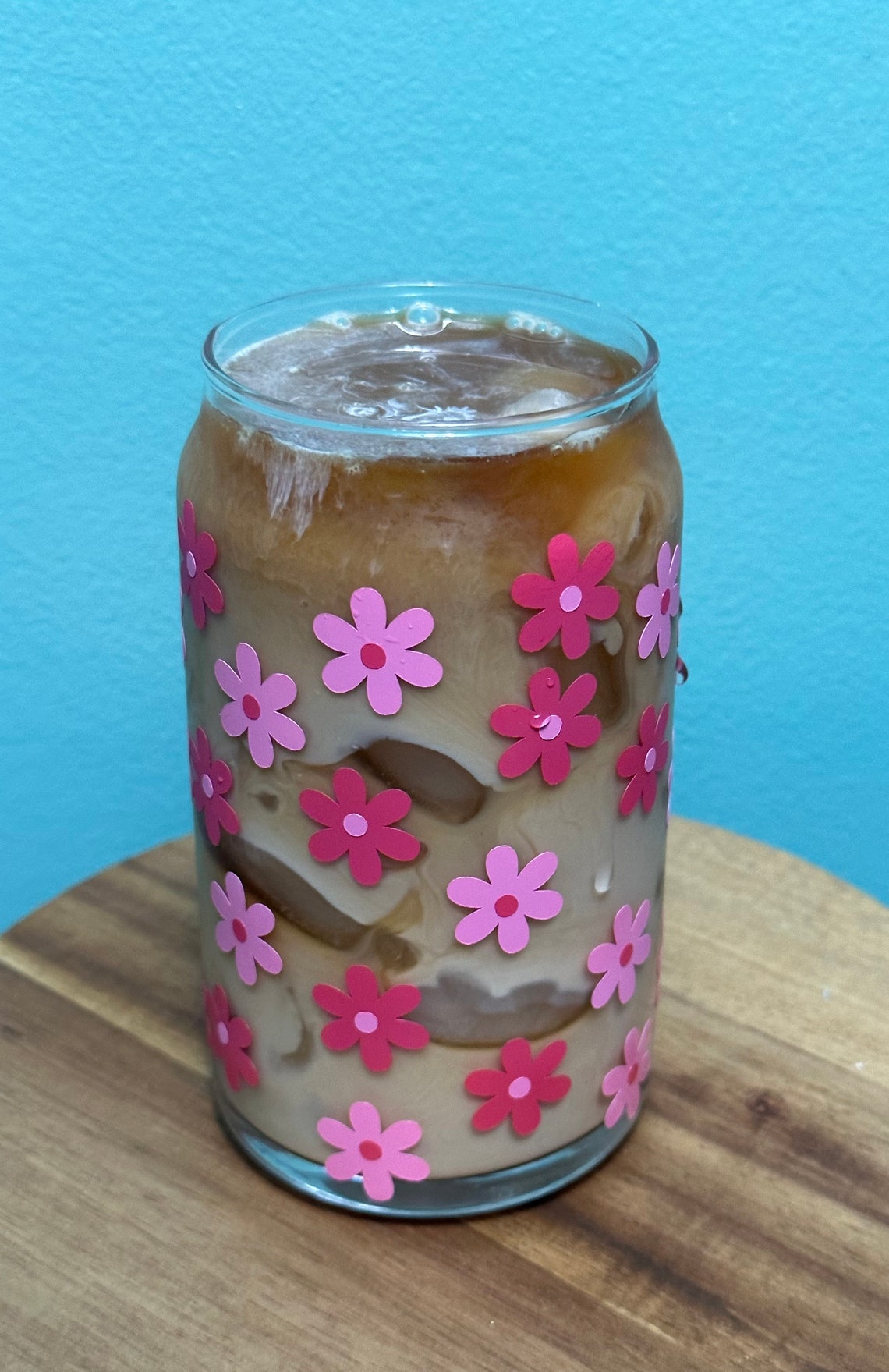 Pink Daisy Glass Cup, Mini Daisy Cup, Summer Glass Cup, Can Glass Cup ...