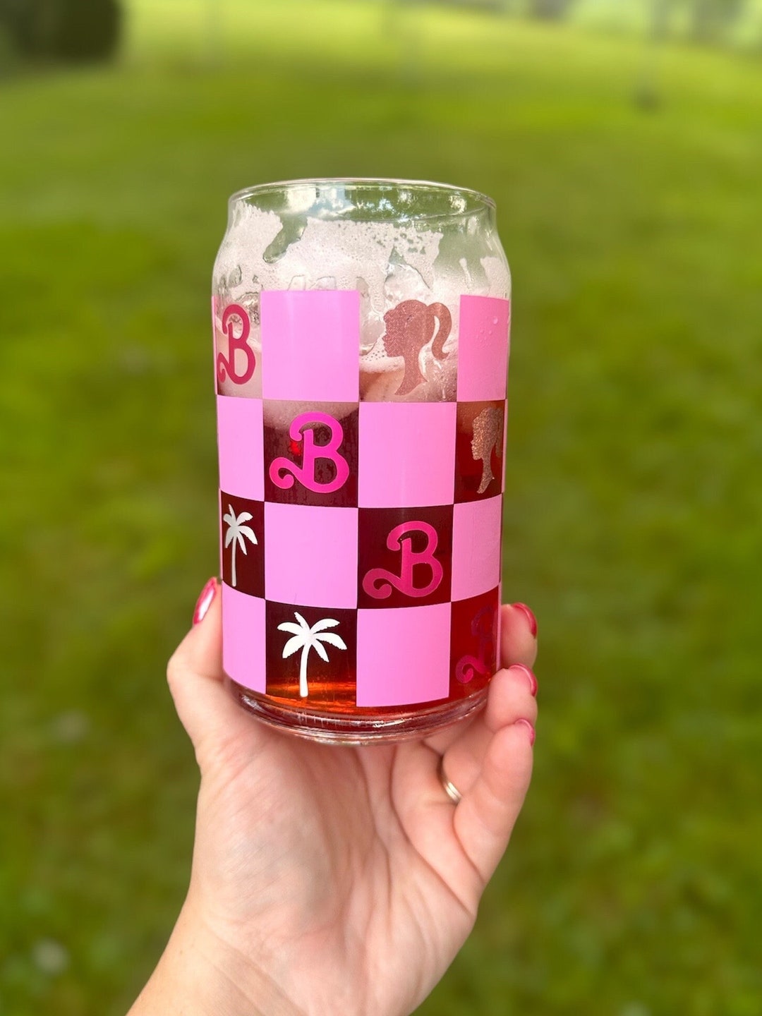 Pink Checker Cup Pink Girl Doll Cup Iced Coffee Gift Trending Cup Gift ...