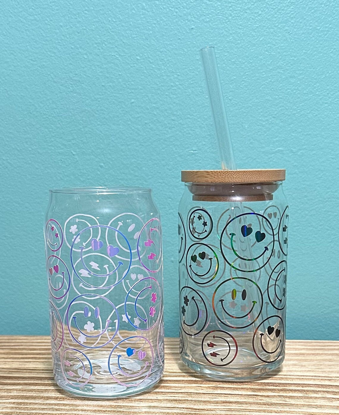 Smiley Face Cup Cute Glass Cup Holographic Smiley Cup Opal Smiley Cup ...