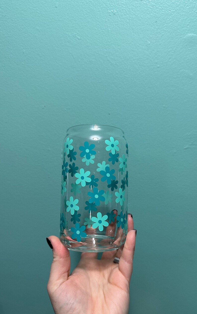 Teal Daisy Cup, Mini Daisy Glass Cup, Gift for Her, Cute Cup, Teal ...