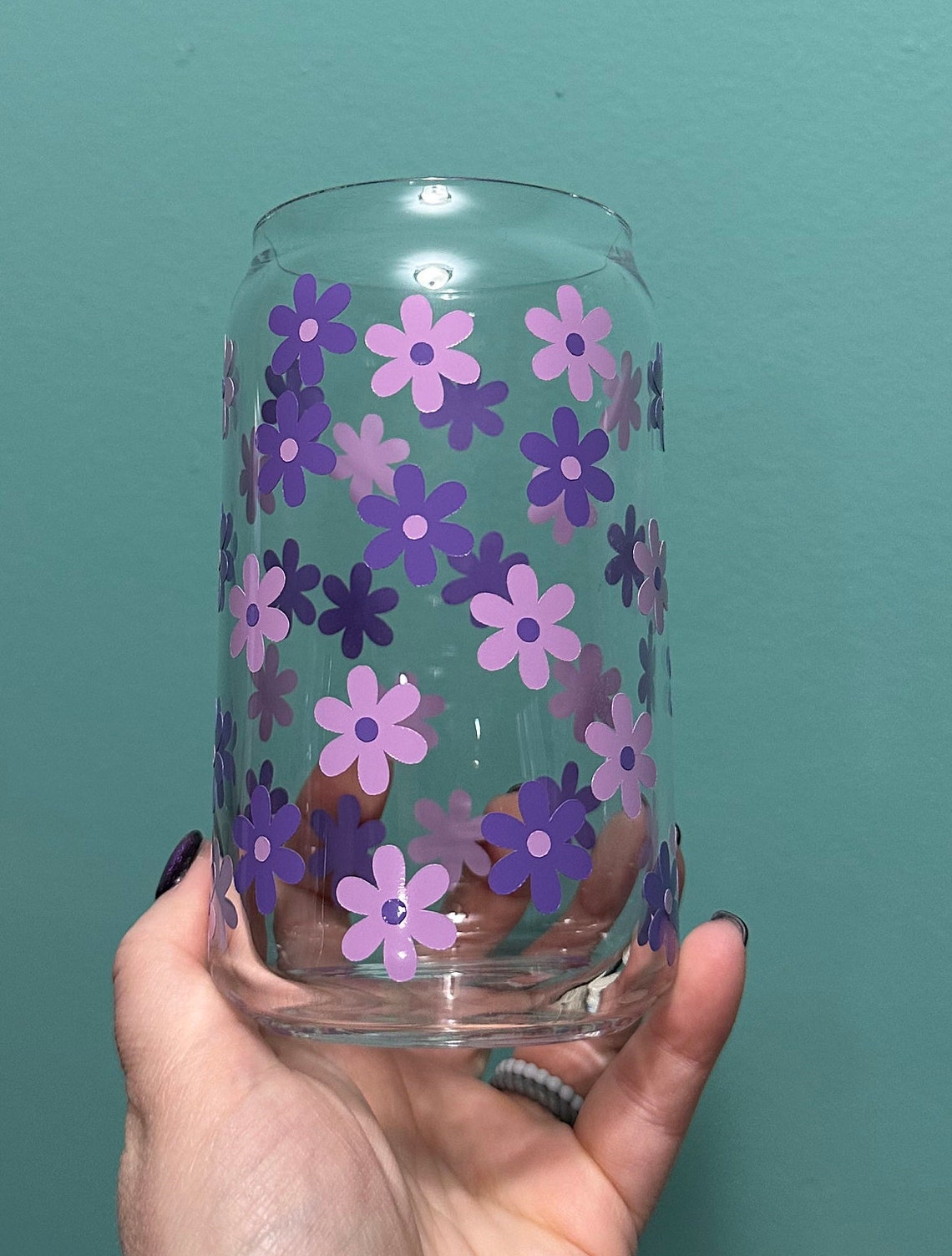 Purple Daisy Glass Cup, Mini Daisies, Cute Cup, Summer Cup, Can Glass ...