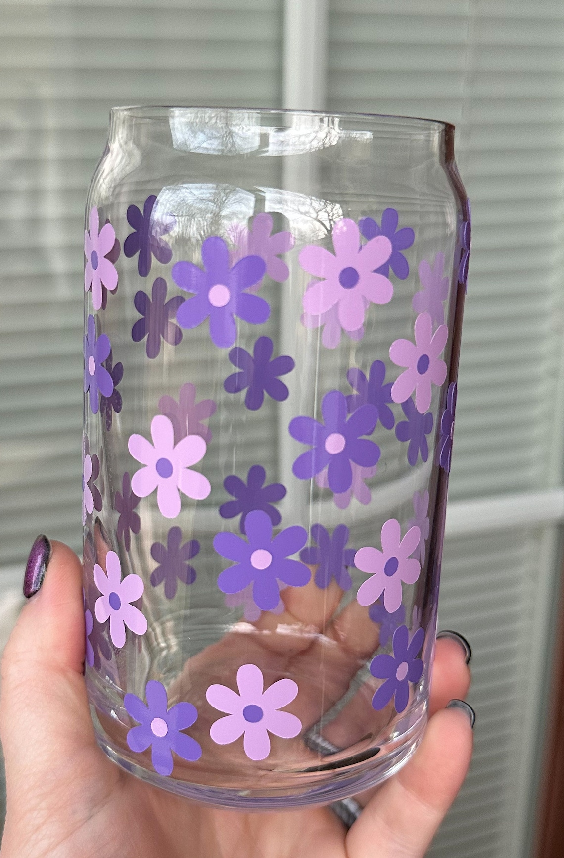 Purple Daisy Glass Cup, Mini Daisies, Cute Cup, Summer Cup, Can Glass ...
