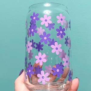Purple Daisy Glass Cup, Mini Daisies, Cute Cup, Summer Cup, Can Glass ...
