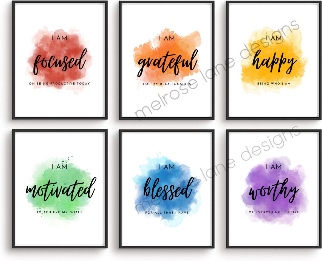 PRINTABLE Set of 6 Motivational Poster Prints i Am Rainbow Watercolor ...