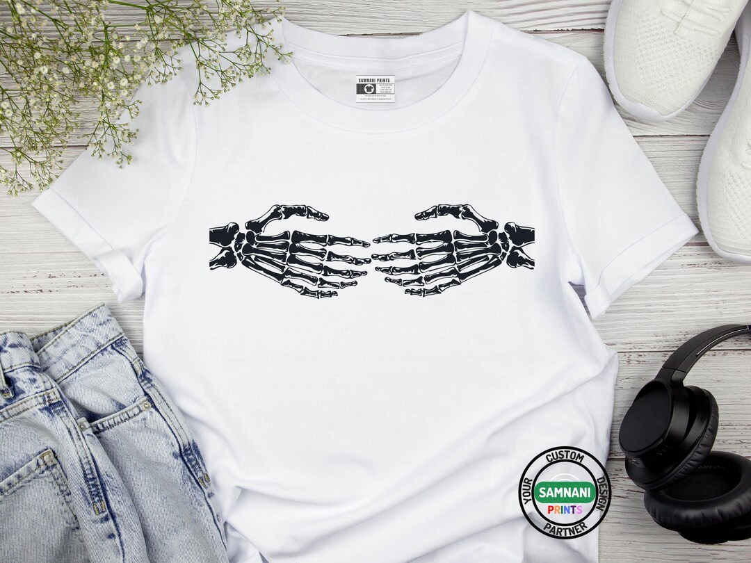 Skeleton Hands Shirt – Halloween Goth Skeleton Tee – Funny Bone Graphic ...