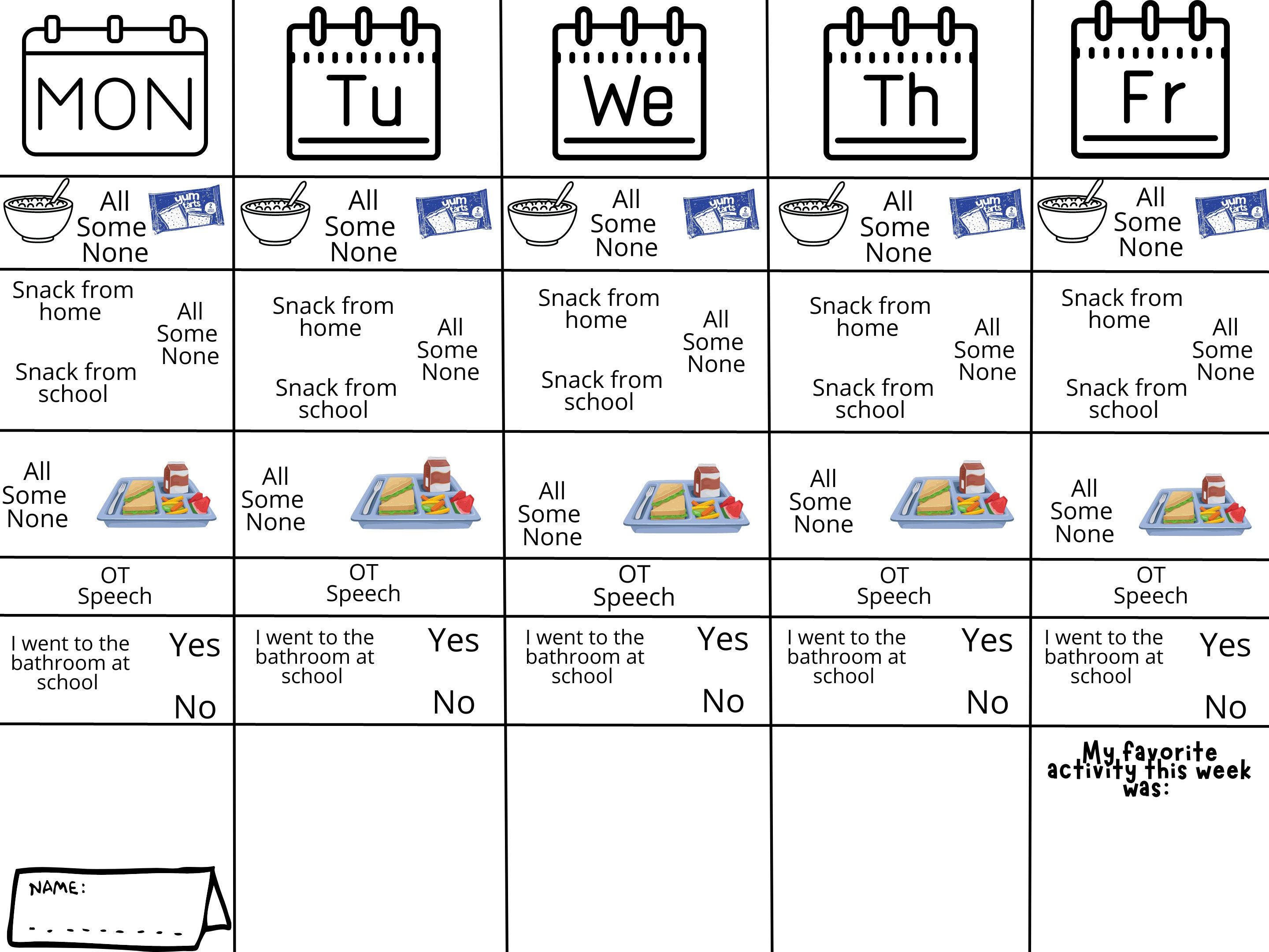 Daily Sheet/daily Take Home Sheet/preschool/special Education/daycare ...