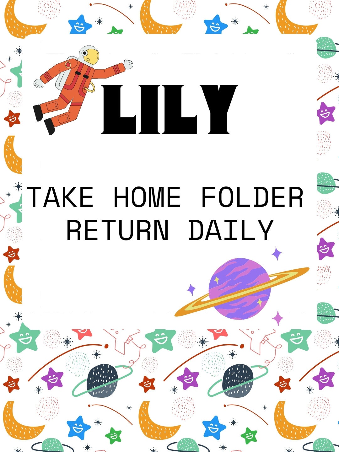 Space Theme Daily Take Home Folder Cover/daily Folder/ Space Take Home ...