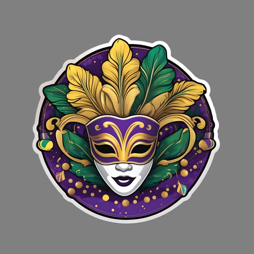 Sparkling Mardi Gras Mask Sticker: Festive Decal for Carnival ...