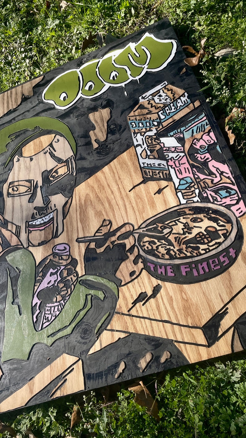 Handcrafted MF DOOM 'MM... Food' Album Cover Wall Art - 30x30 Carved ...
