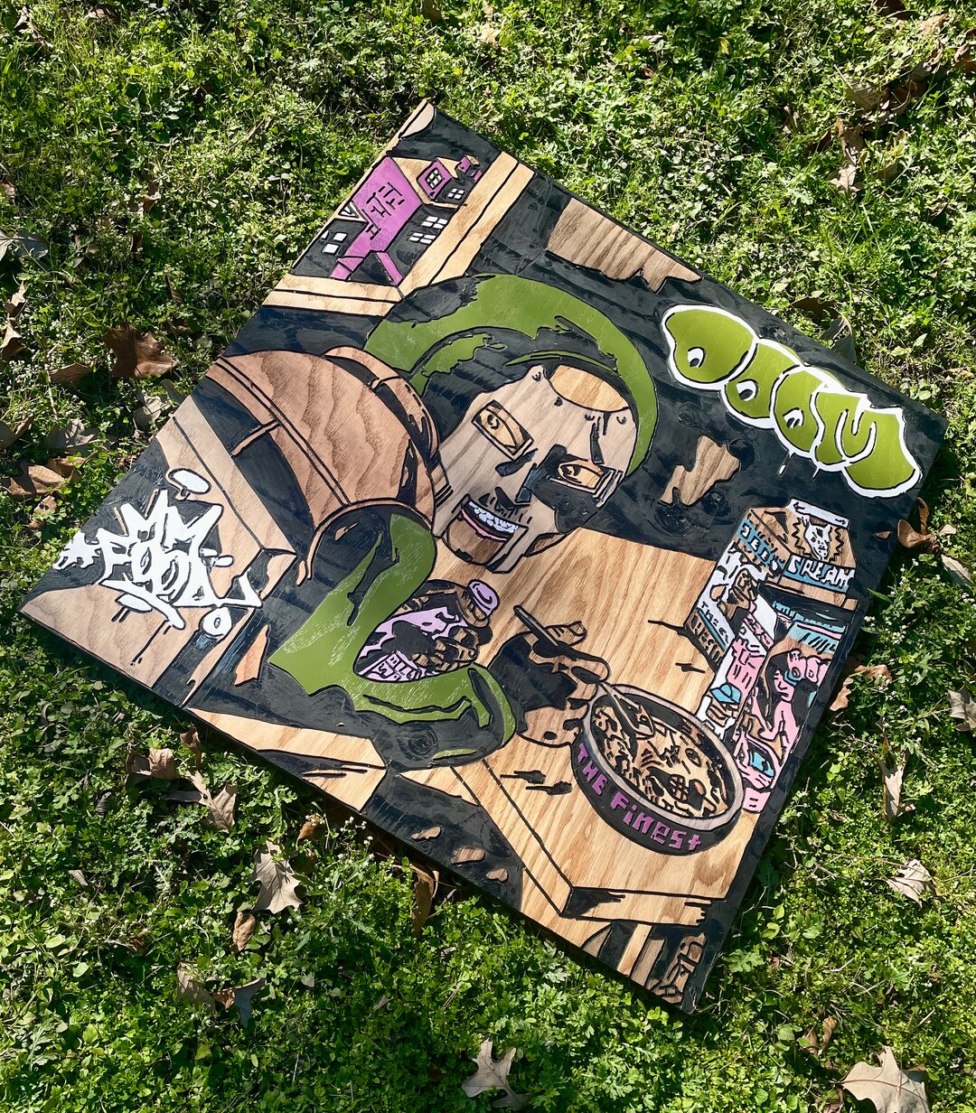 Handcrafted MF DOOM 'MM... Food' Album Cover Wall Art - 30x30 Carved ...