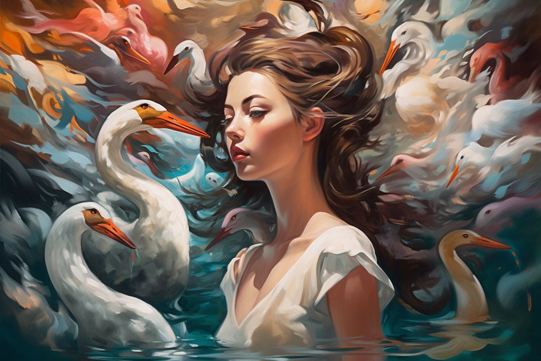 Surrealistic Swan Ballerina Girl Painting Print, Fine Art Office Print ...