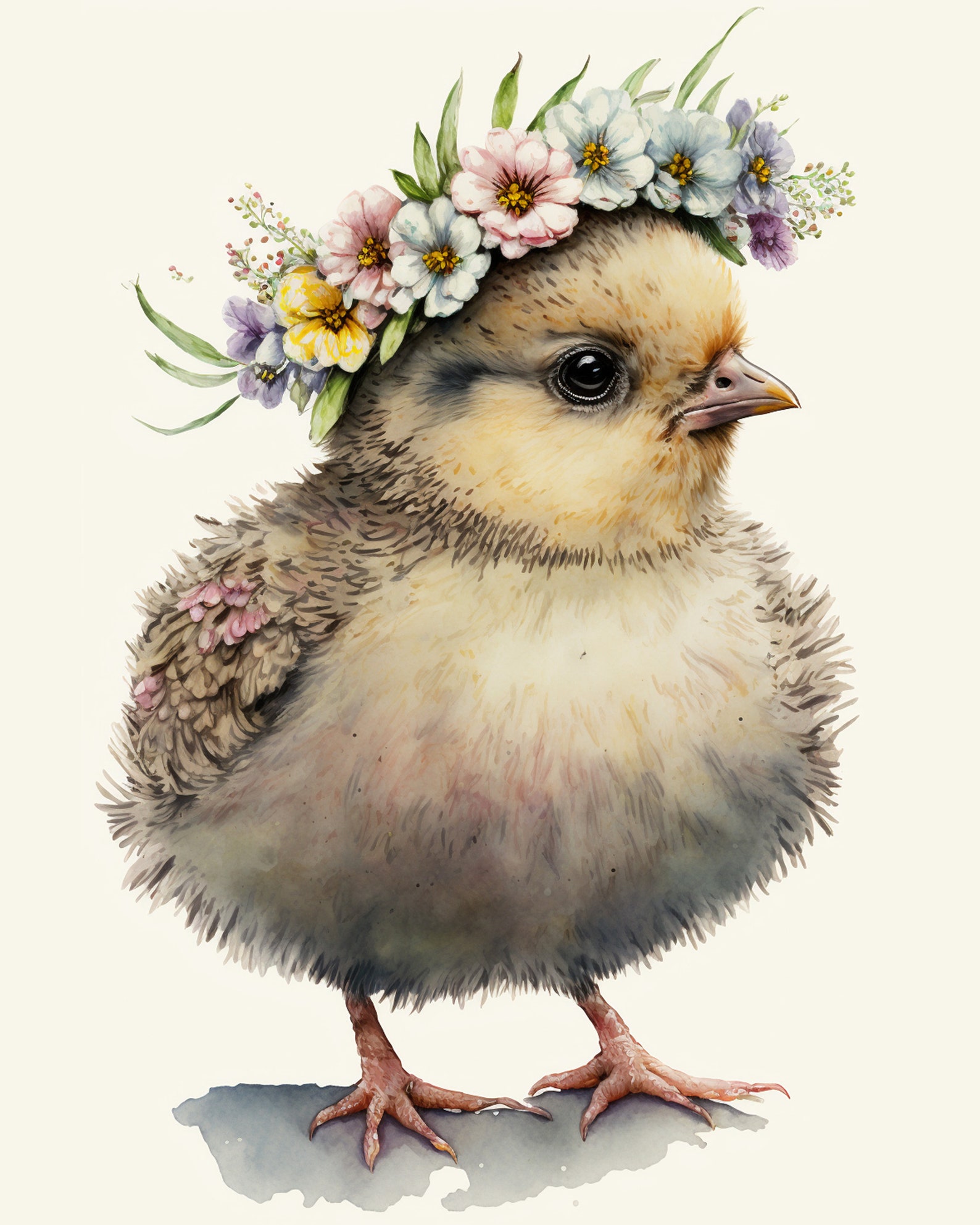 Baby Chick Floral Crown Nursery Print, Watercolor Art Print, Chicken ...