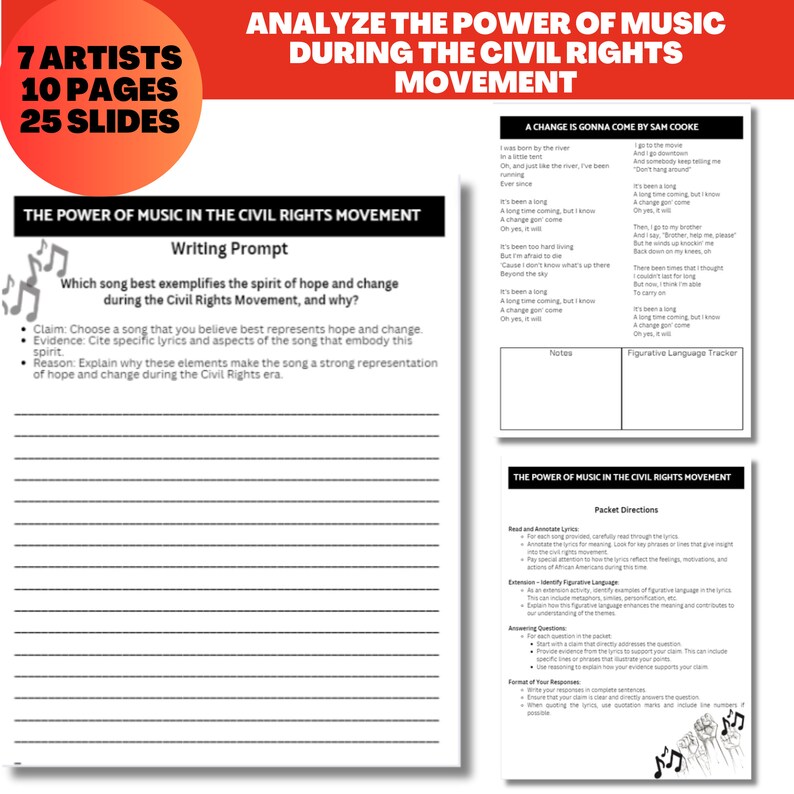 Civil Rights Movement Middle School Classroom Activities Song Analysis ...