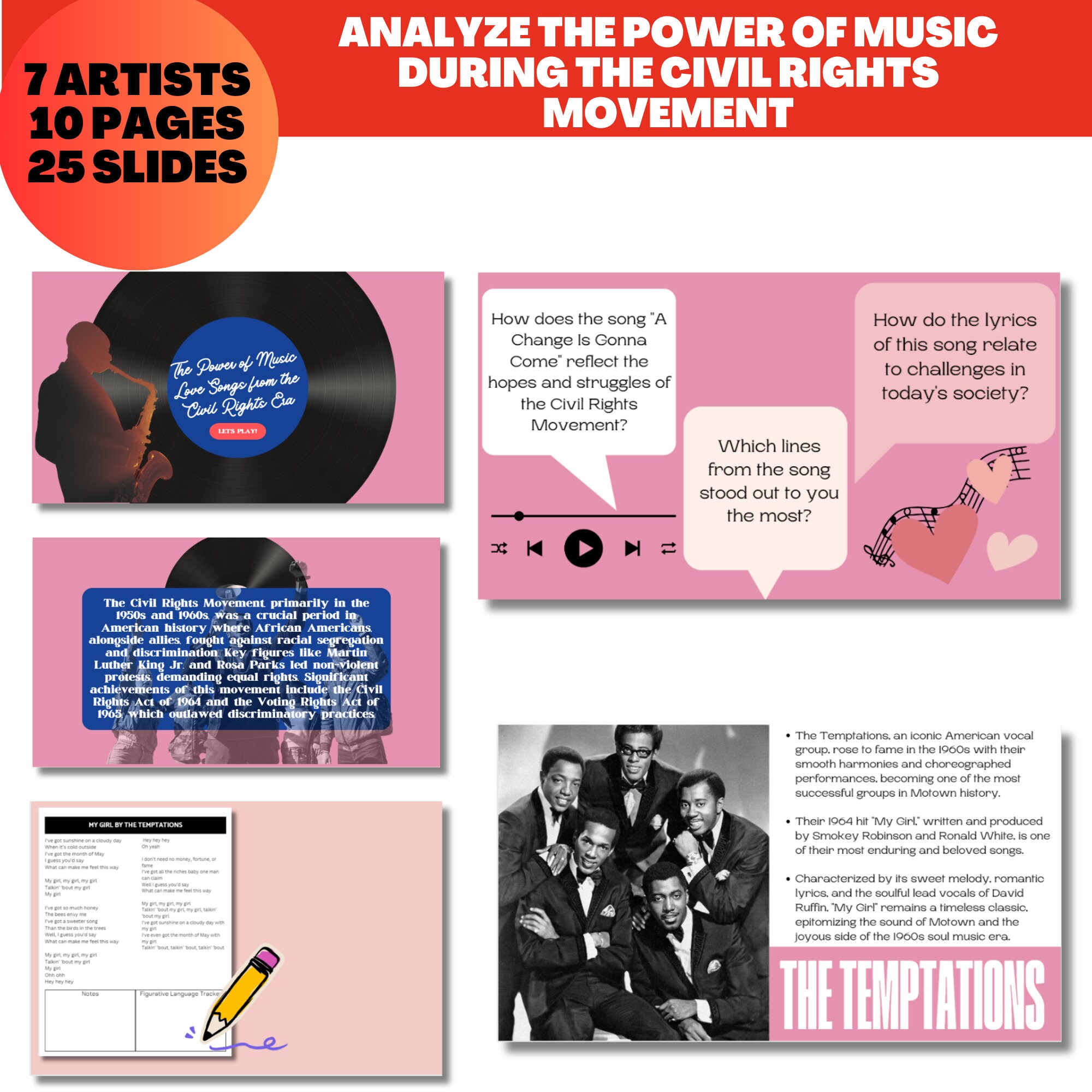 Civil Rights Movement Middle School Classroom Activities Song Analysis ...