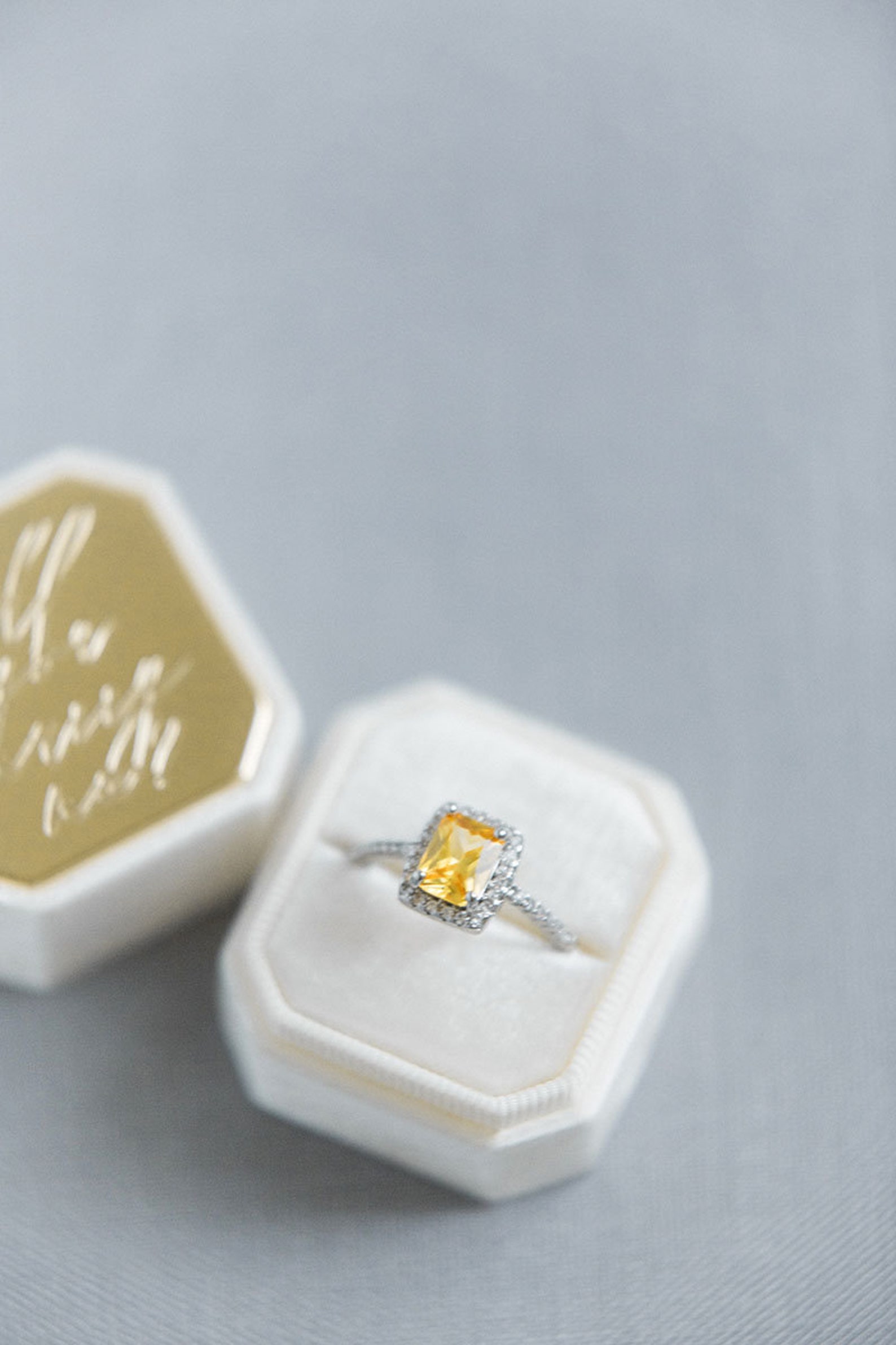 Metal Engraved Personalized Velvet Ring Box - IVORY OCTAGON - Single ...