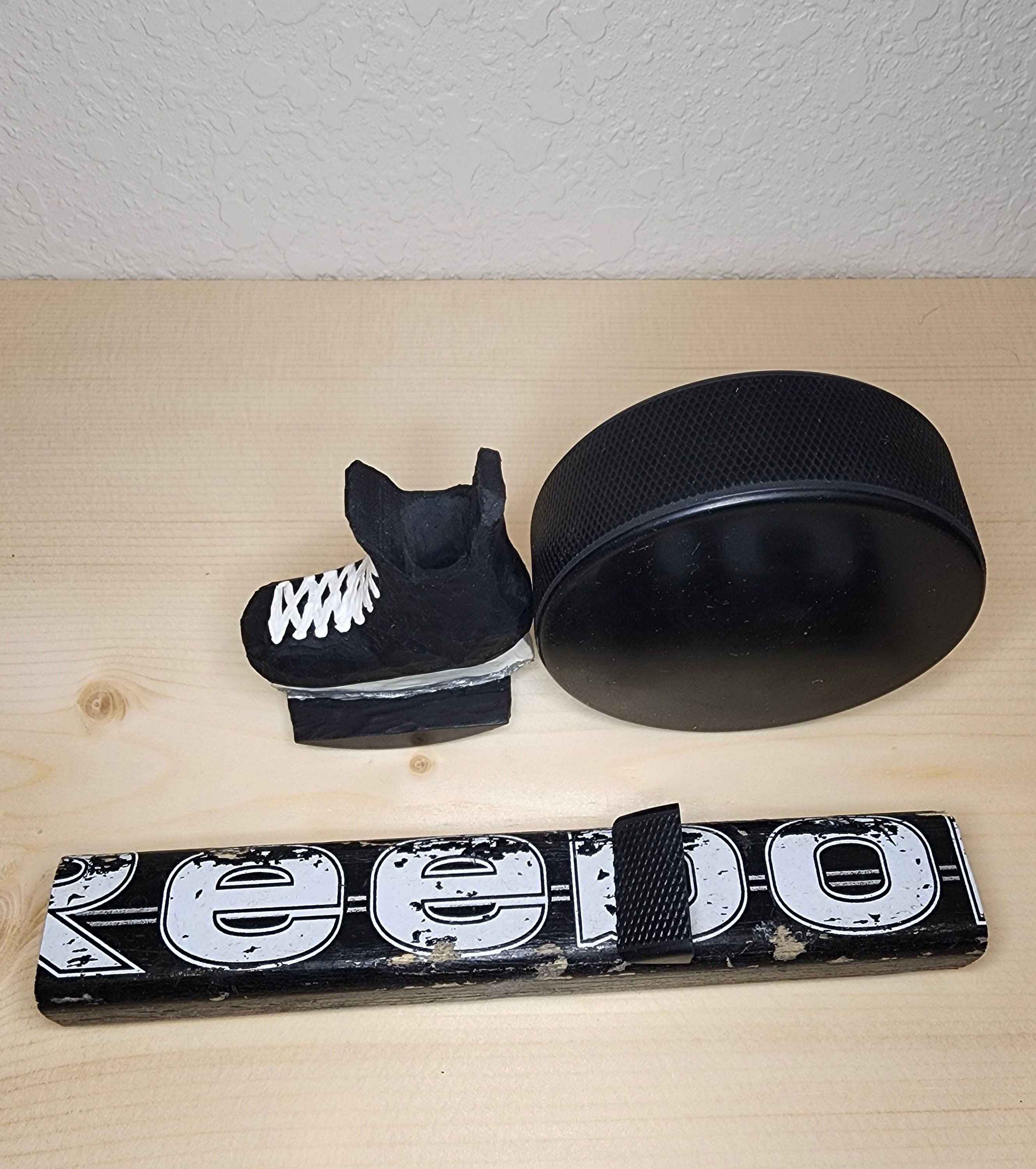 Hockey Skate Carved From a Hockey Puck With Hockey Stick Display - Etsy
