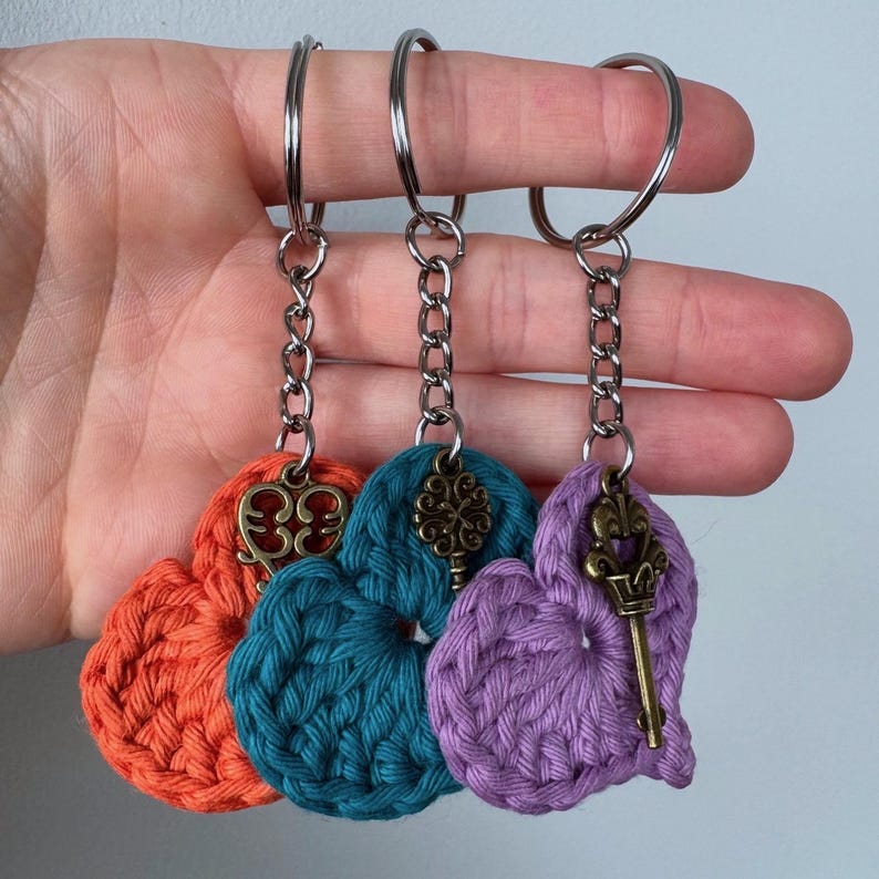 Key to Your Heart, Crochet Keychain, Bag Charm, Keyring - Etsy
