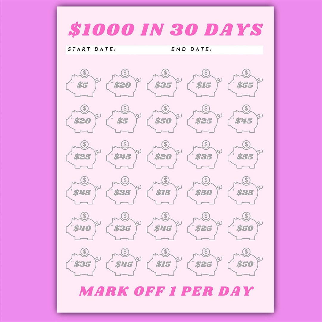 1K in 30 Days ~ Money Saving Challenge ~ Printable ~ Save 1000 Dollars ...
