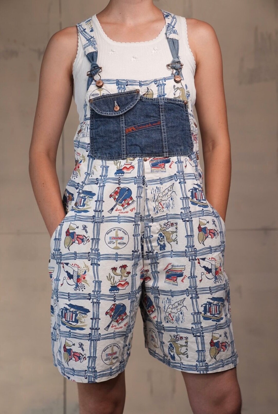 Rare Chipie Vintage Short Dungarees / Overalls With Pattern / Made in ...
