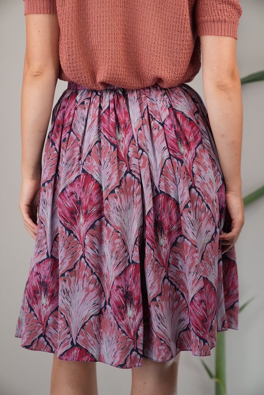 Pleated Vintage Skirt With Sea Shell Pattern in Pink Flowy A-line Skirt ...