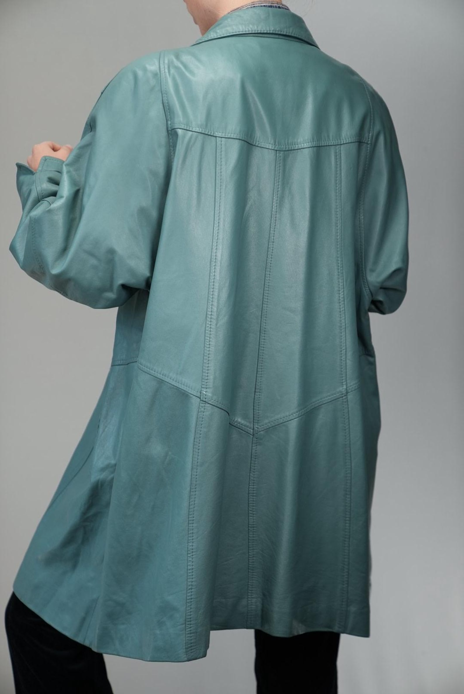 Vintage Bell-shaped Leather Coat in Turquoise Blue | Women's Vintage ...