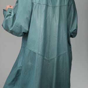 Vintage Bell-shaped Leather Coat in Turquoise Blue | Women's Vintage ...