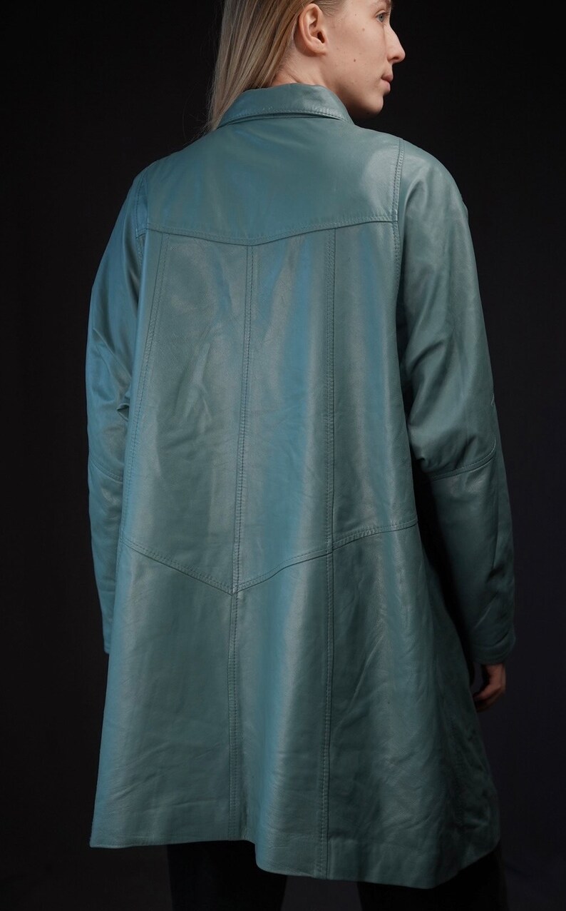 Vintage Bell-shaped Leather Coat in Turquoise Blue - Etsy