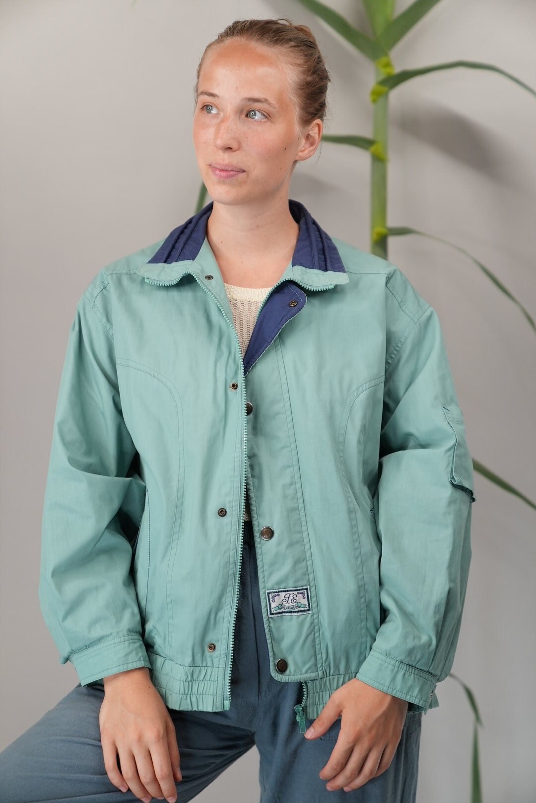 Cotton Bomber-jacket | Light Puffer Jacket, Vintage in Turquoise Blue ...