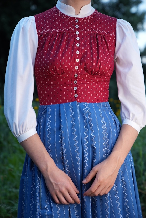 Traditional German Trachten Dirndl Dress Blue Red fol… - Gem