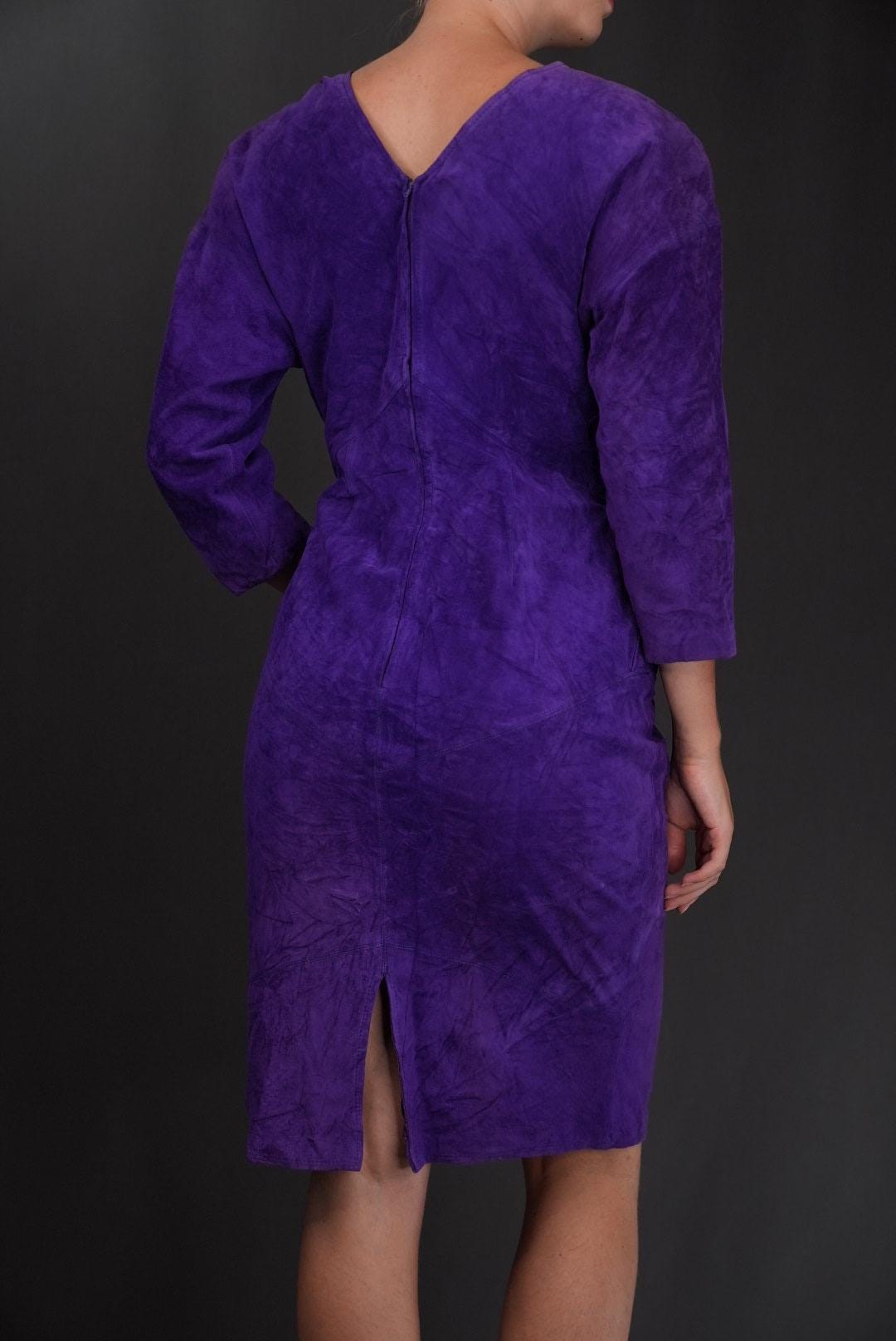 Purple Suede Leather Dress, Vintage Women's Leather Dress With Pockets ...