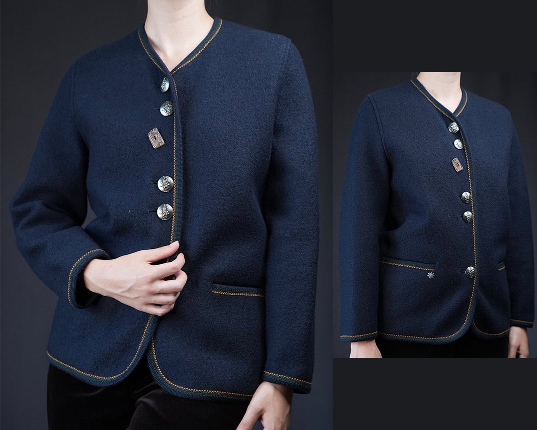 Trachten Jacket Vintage Dark Blue Traditional Austrian Jacket Pure ...