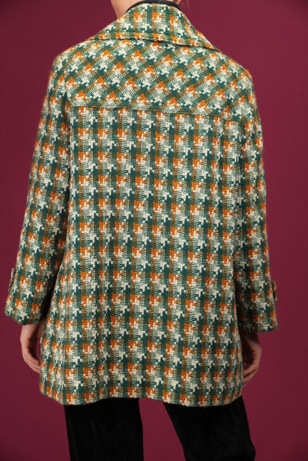 1970s VINTAGE Plaid Wool Coat in Green and Orange | Women's Mod Coat ...