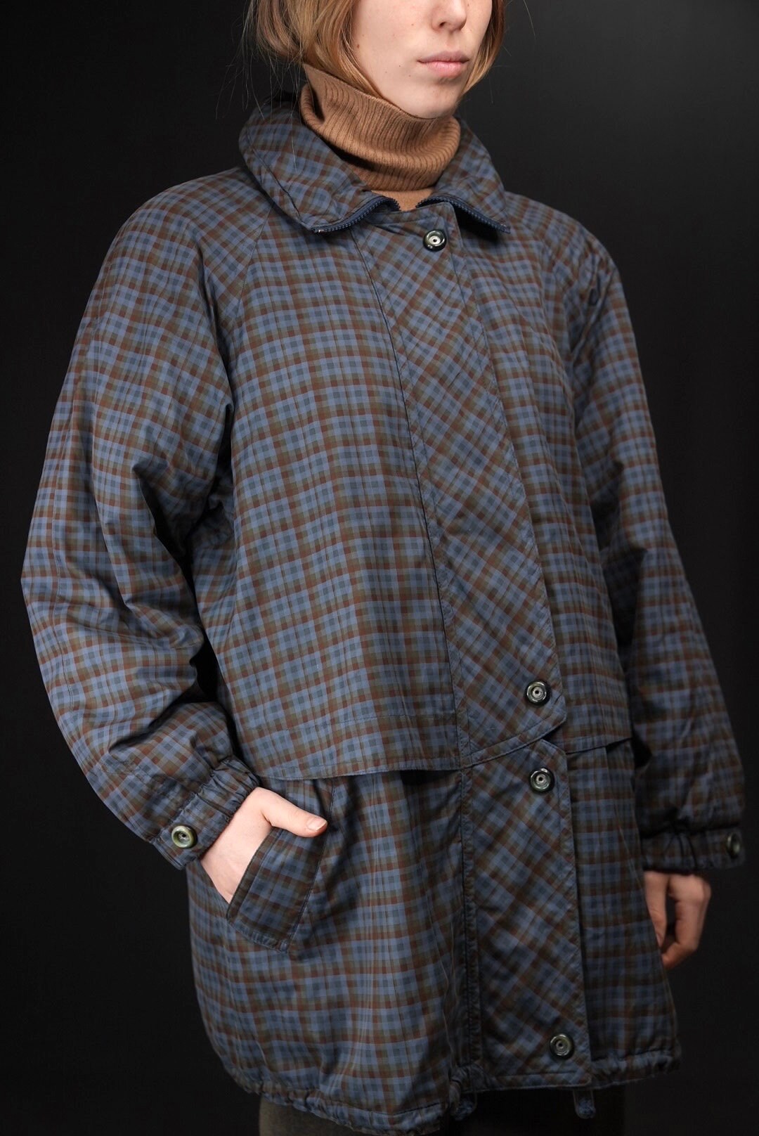 Vintage Puffer Coat With Checkered Pattern in Blue Green - Etsy