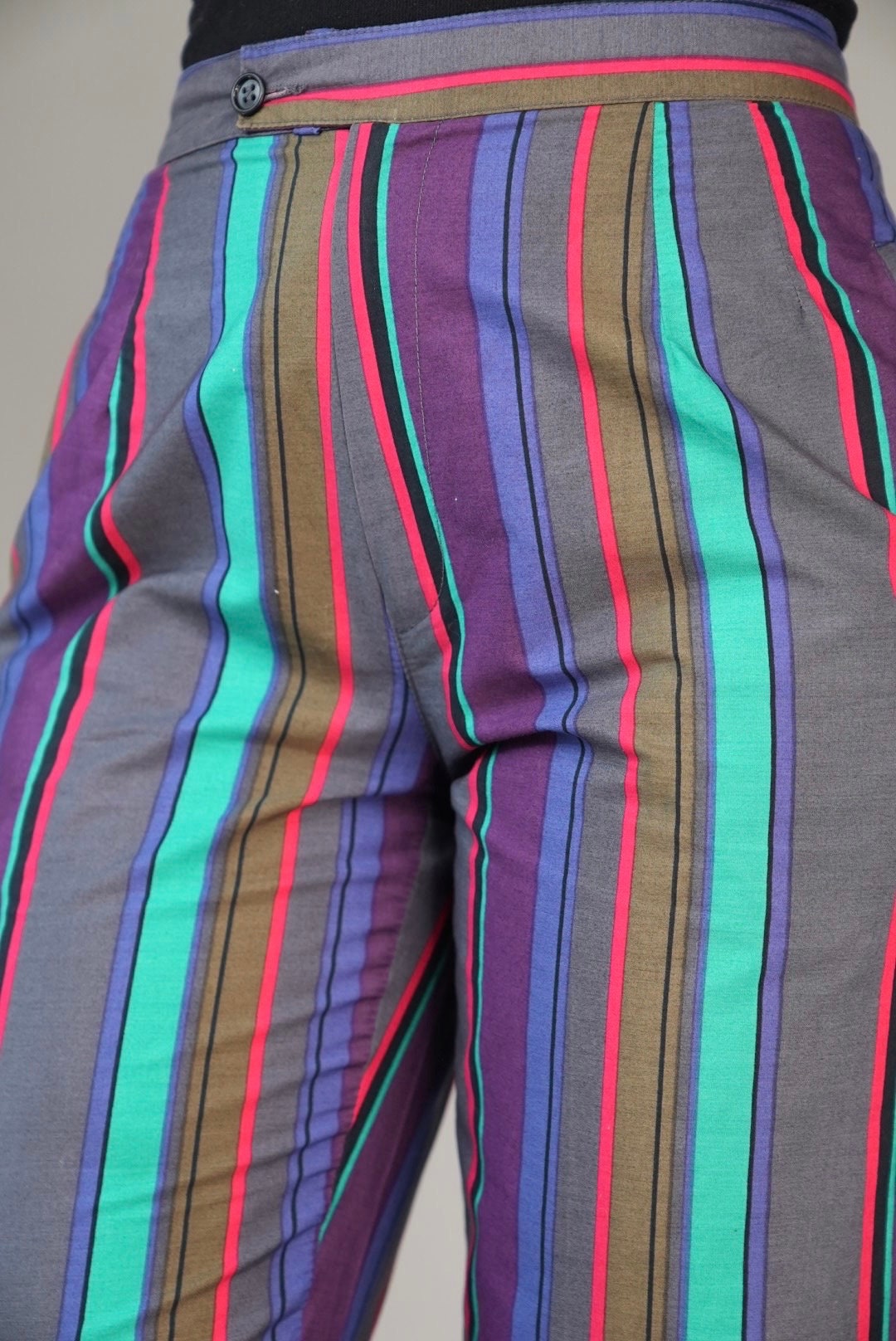 Colorful Striped Vintage Capri Pants | Women's Size M | Pure Cotton ...