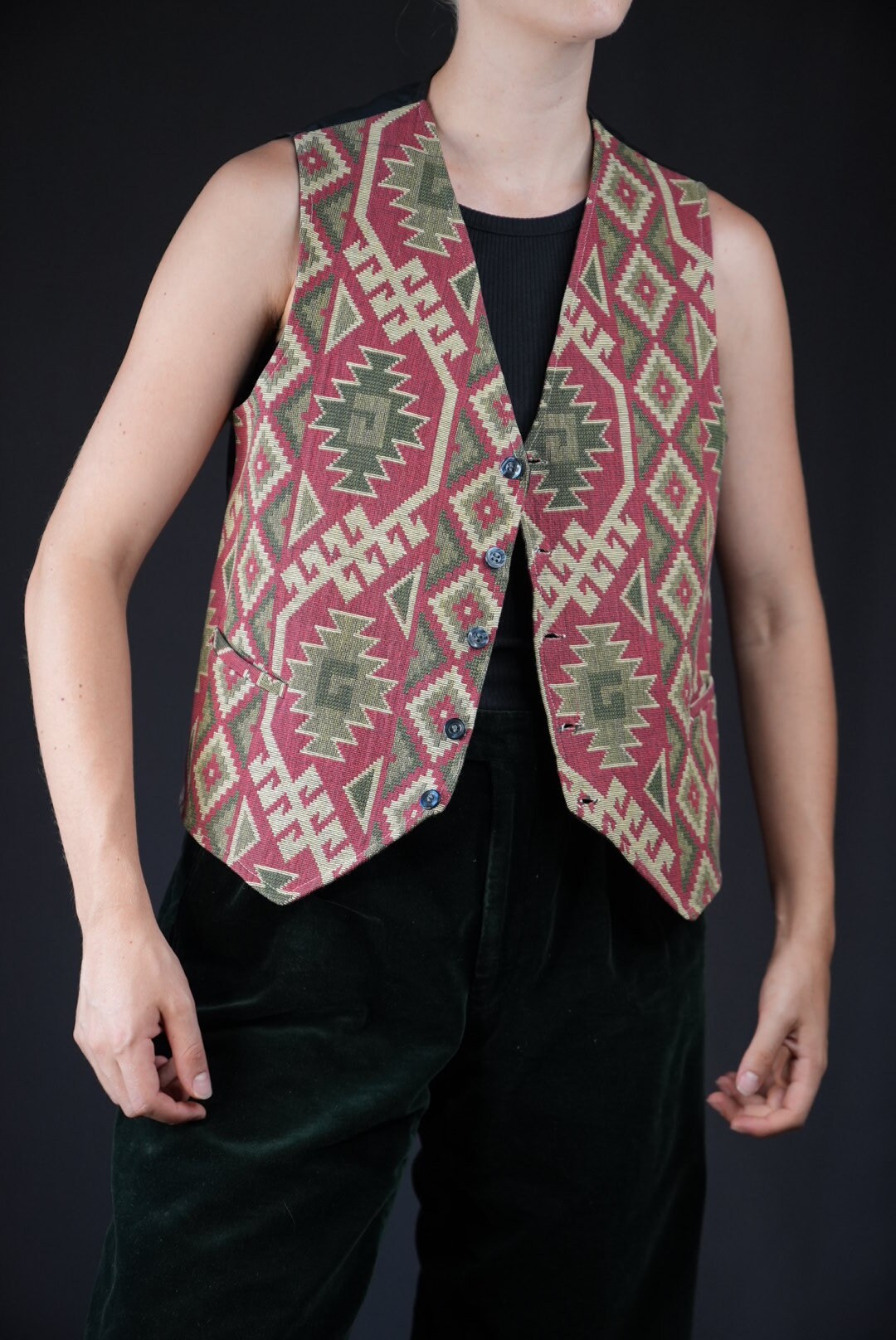 Vintage Waistcoat With Aztec Pattern Red Green - Etsy