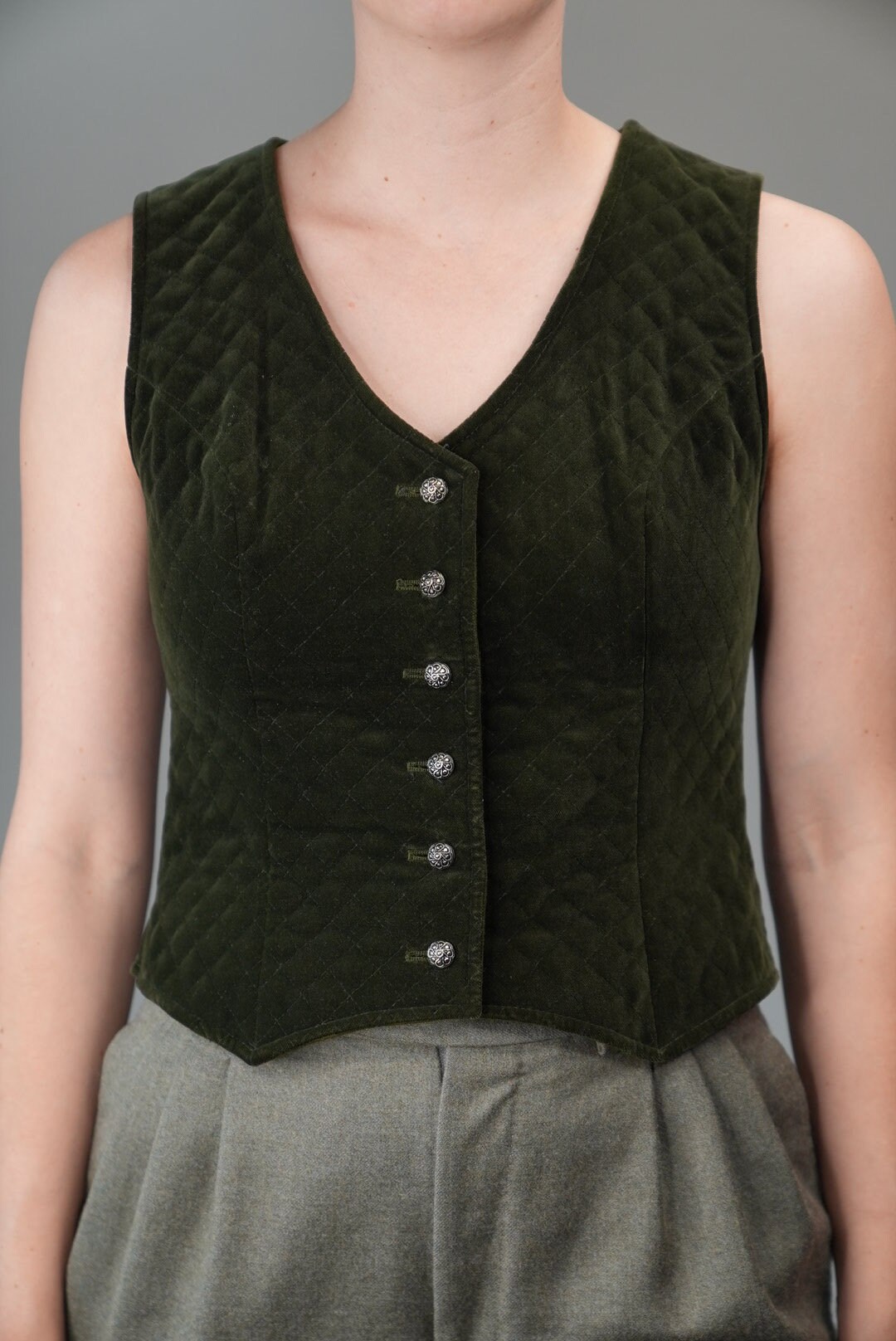 Velvet Corset Top Vintage Vest Top in Velvet Green Austrian Traditional ...
